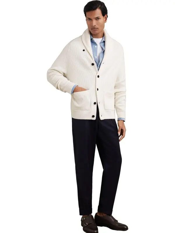 REISS Cannon Shawl-collar Wool Cardigan - Winter White