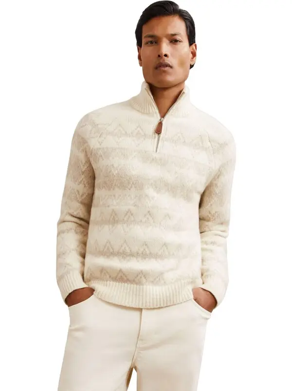 REISS Wool-blend Fair Isle Half-zip Jumper - Winter White/oatmeal