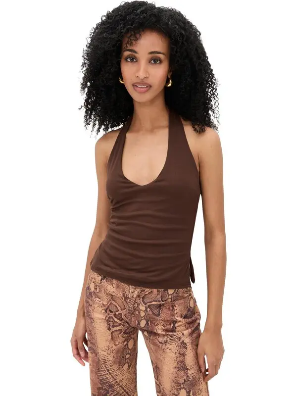 RUNAWAY THE LABEL Andie V-neck Halter Top - Bitter Chocolate