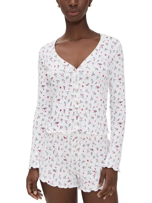 PJ Salvage Floral Print Cardigan - Ivory