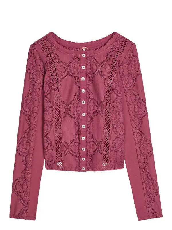 Free People Jae Lace-cutwork Cotton-blend Top - Red