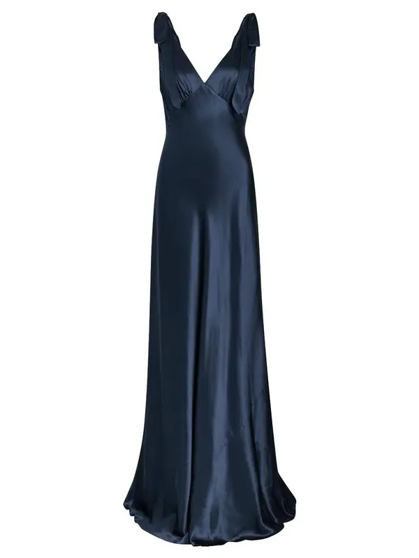 REFORMATION Pernille Silk Gown - Navy