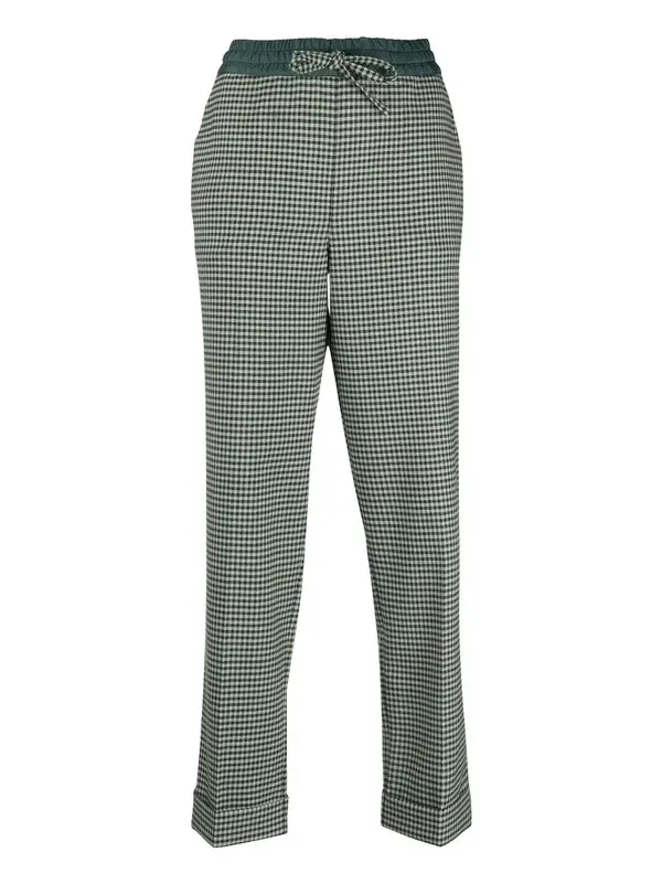PAROSH Fine Check Tapered Cropped Trousers - Green