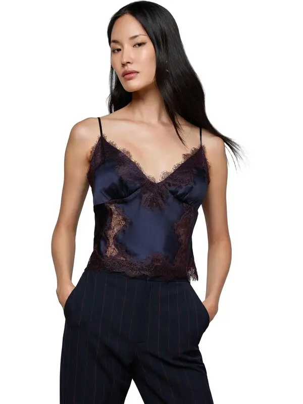 L'Agence Kimber Silk Lace Camisole - Midnight/dark Malbec