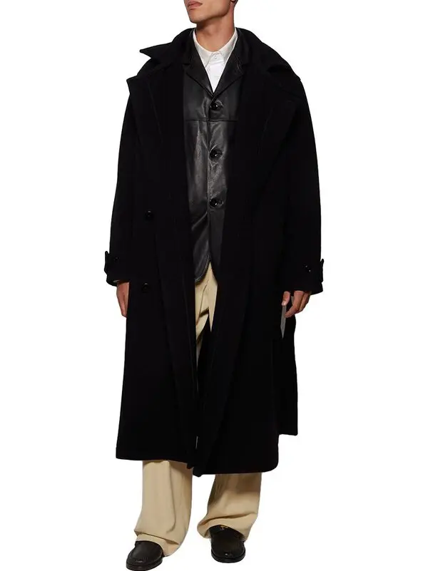 LEMAIRE Double Wool Wrap Coat - Black