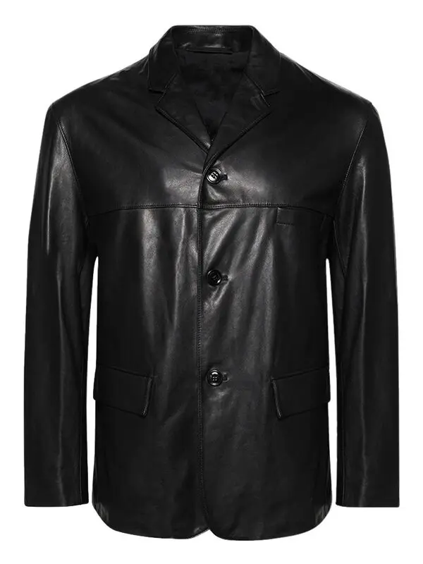 LEMAIRE Leather Single-breasted Jacket - Black
