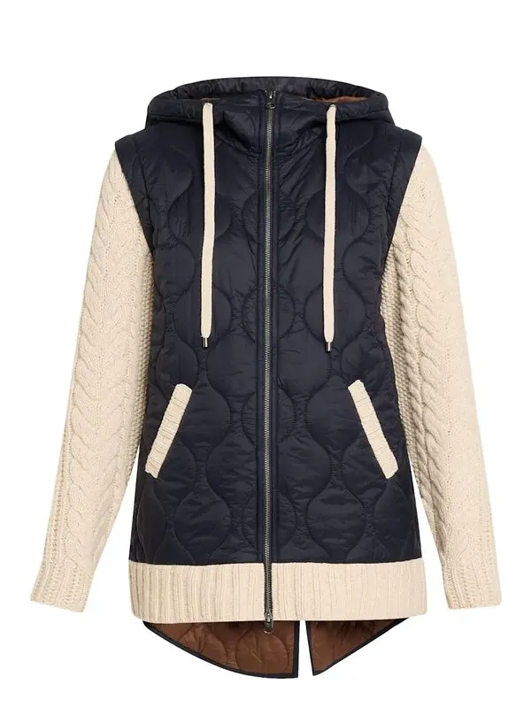 Veronica Beard Barrows Hooded Mixed-media Jacket - Navy Heather