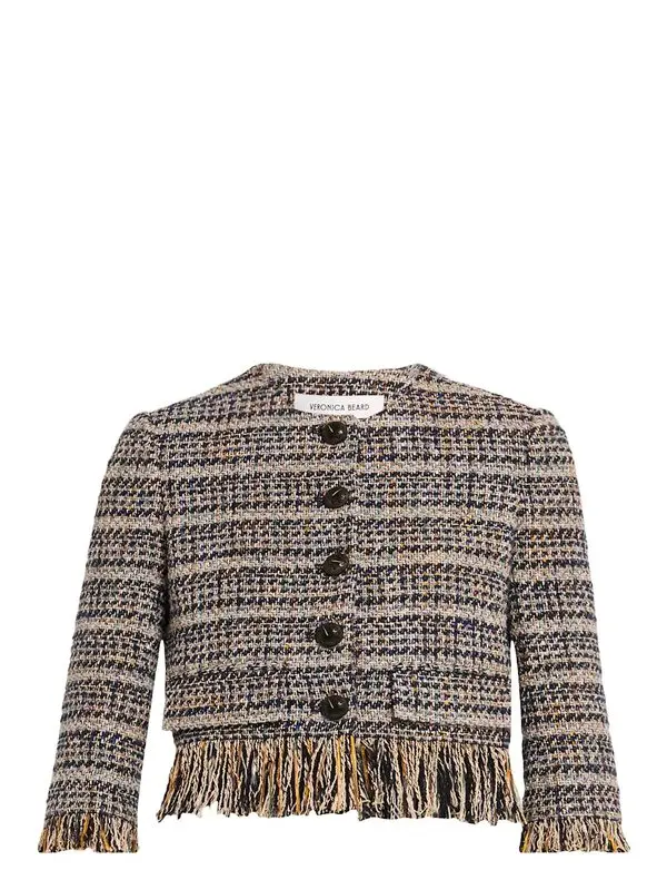 Veronica Beard Lyons Italian Tweed Fringe Jacket - Navy Multi