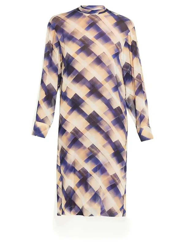 Dries Van Noten Doddy Scarf-neck Check-print Midi Dress - Purple