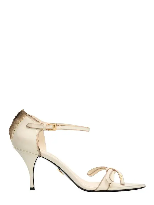 Prada 85mm Distressed Leather Bow Sandals - Bianco
