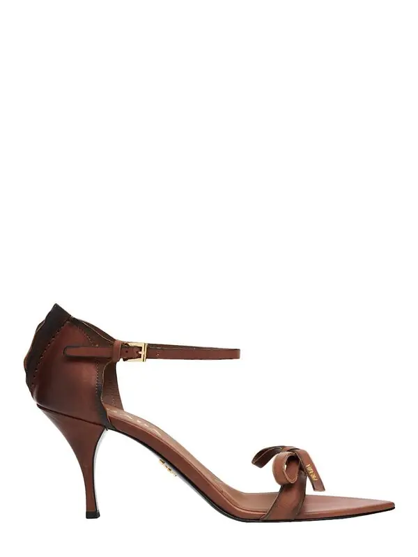 Prada 85mm Distressed Leather Bow Sandals - Brown