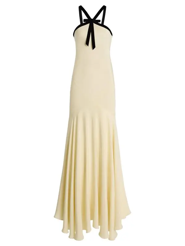 RODARTE Velvet-trimmed Halter Maxi Dress - Neutral
