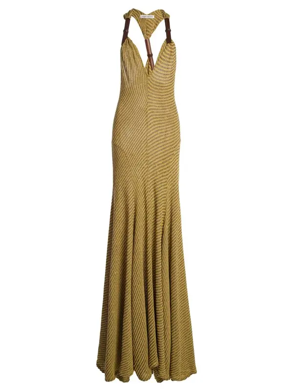 Christopher Esber Chime Wood-detailed Chevron-knit Maxi Dress - Tan