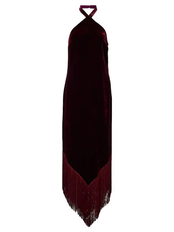 TALLER MARMO Nina Halterneck Velvet Maxi Dress - Burgundy