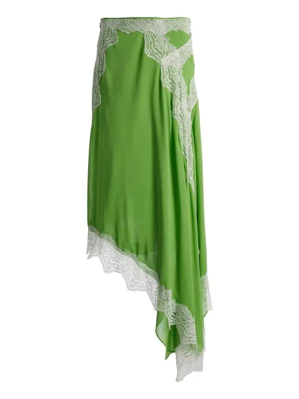 Christopher Esber Verve Lace-trimmed Silk Midi Skirt - Green
