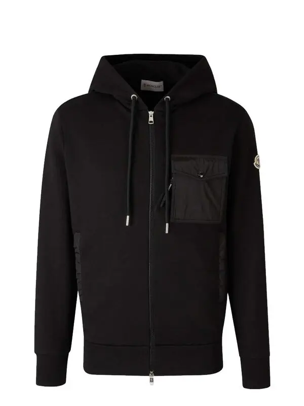 Moncler Hooded Zip-up Cotton Fleece Sweatshirt - Black