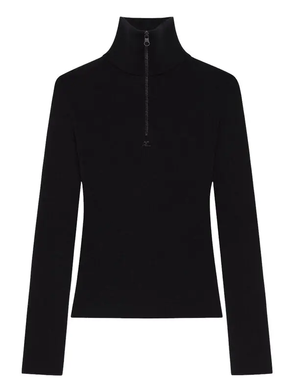 COURREGES Zipped Mockneck Sweater - 9999 Black