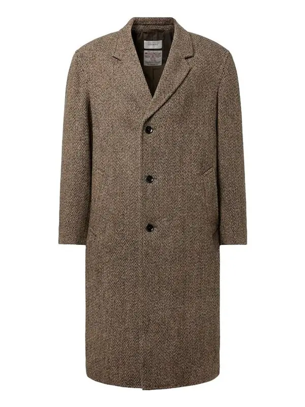 LEMAIRE Harris Herringbone Wool Tweed Coat - Brown