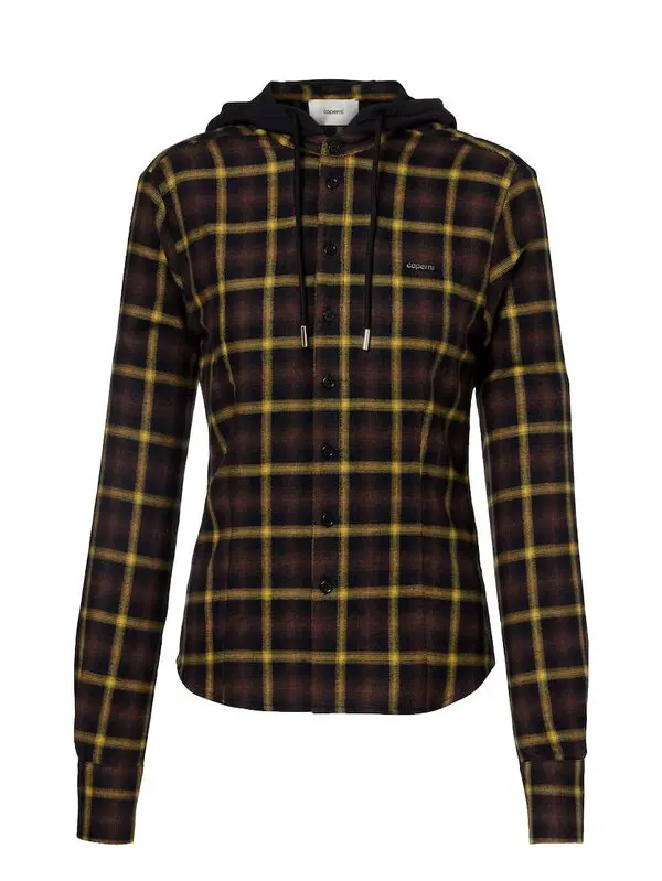 Coperni Hooded Checked Cotton Shirt - Brown