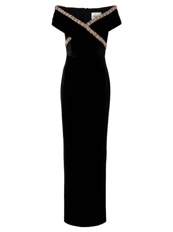 Roland Mouret Embellished Velvet Gown - Black