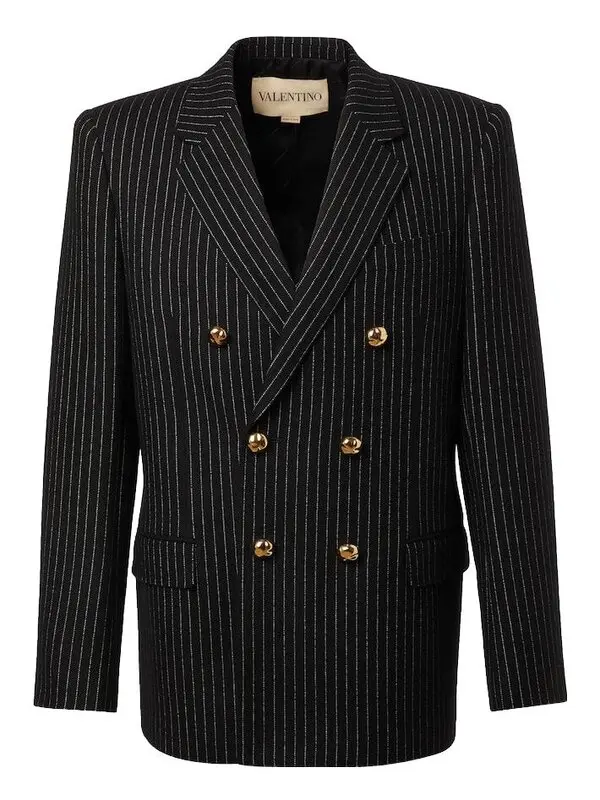 Valentino Garavani Chalk Stripe Wool And Silk Blazer - Black