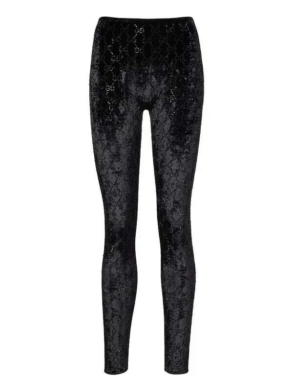 Gucci Gg Embellished Chenille Leggings - Black