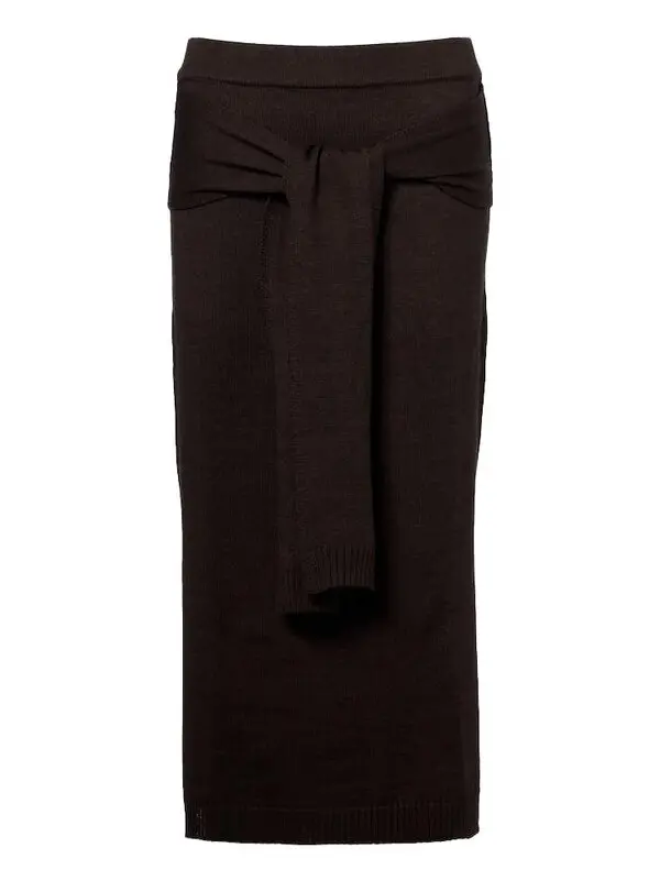 LEMAIRE Trompe L'œil Wool-blend Midi Skirt - Brown