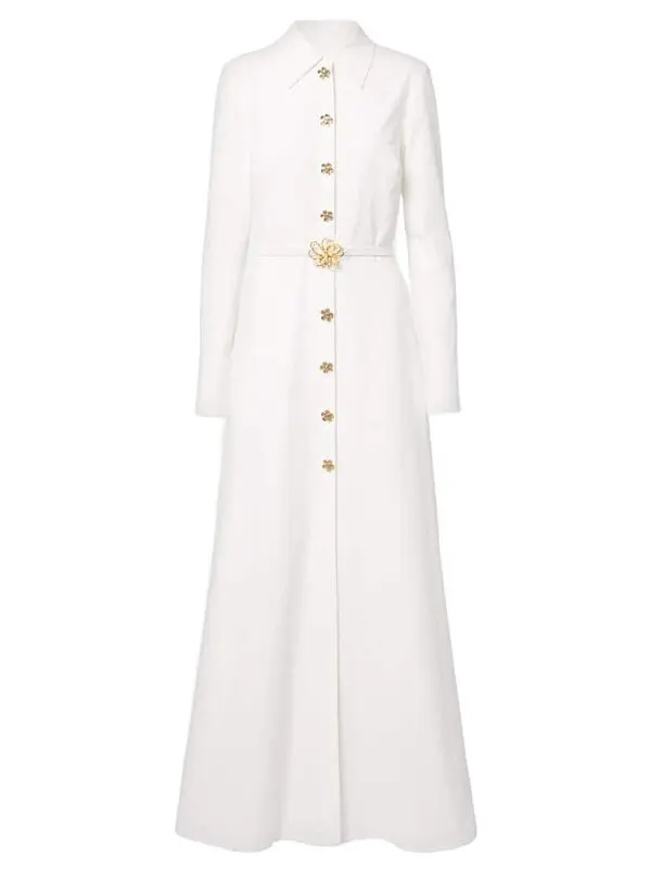 Oscar De La Renta Belted Cotton Poplin Shirt Dress - White