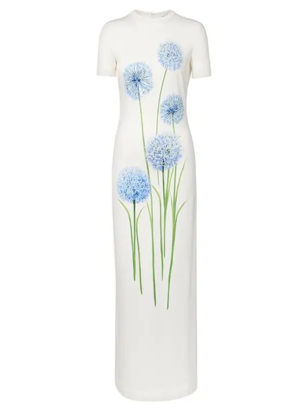 Oscar De La Renta Floral Jersey Cocktail Dress - White