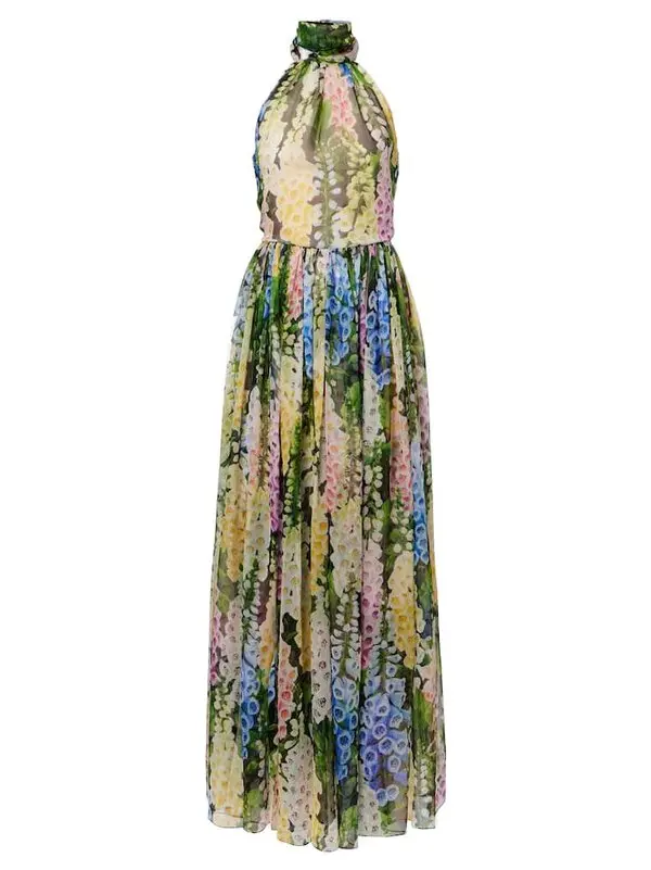 Oscar De La Renta Floral Gathered Silk Chiffon Gown - Multicoloured