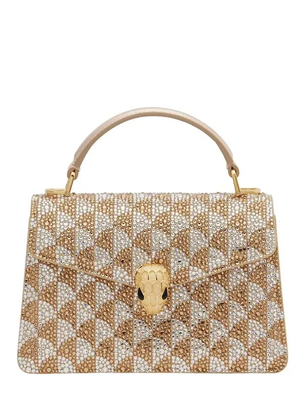 BVLGARI Serpenti Forever Mini Embellished Suede Tote - Gold