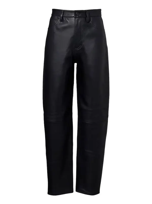 FRAME Neat Leather Straight Pants - Black