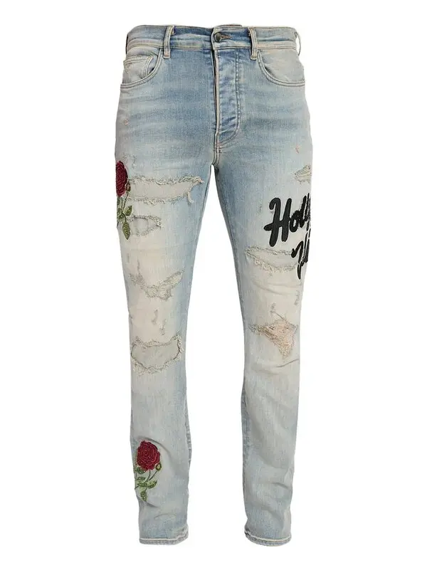 Amiri Floral Sequin Repaired Slim-fit Jeans - Antique In