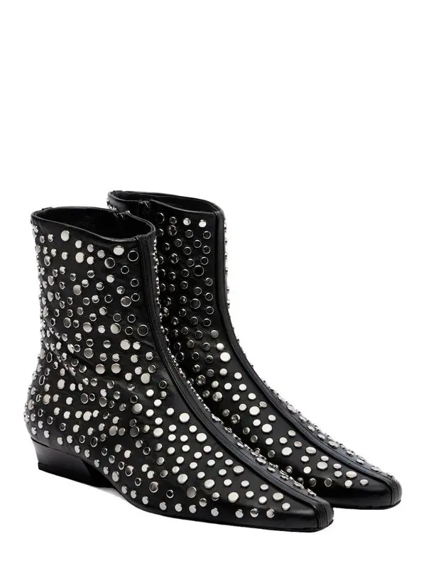 Staud Wally Studded Leather Ankle Boots - Black