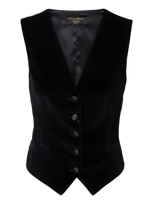 Dolce & Gabbana Cotton And Silk-blend Velvet Vest - Black