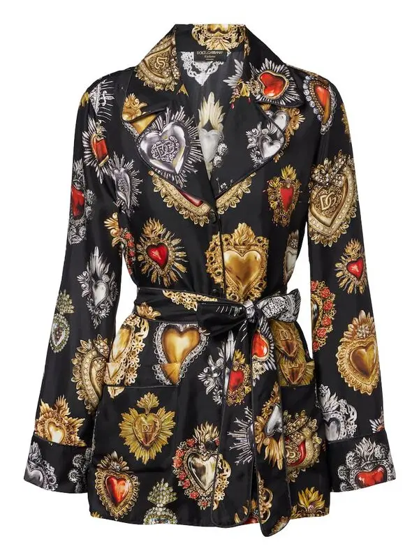 Dolce & Gabbana Devotion Belted Silk Twill Blouse - Multicoloured
