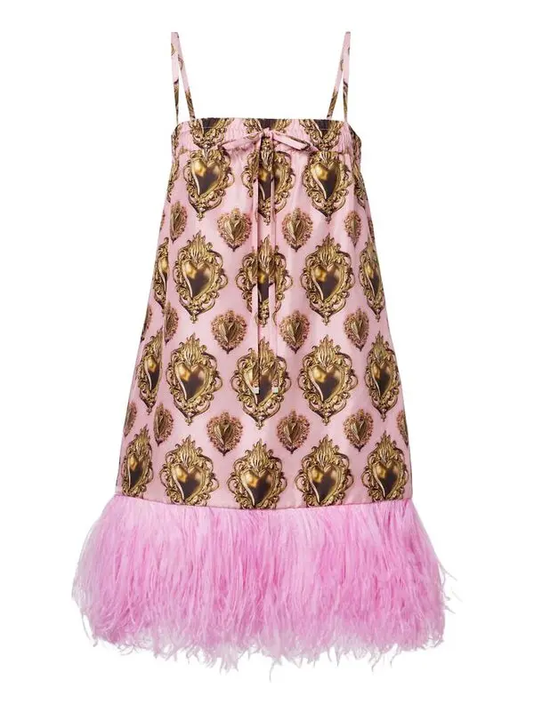 Dolce & Gabbana Feather-trimmed Printed Silk Minidress - Pink