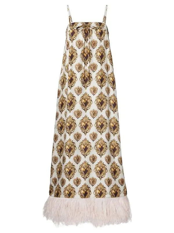 Dolce & Gabbana Feather-trimmed Printed Silk Maxi Dress - Multicoloured