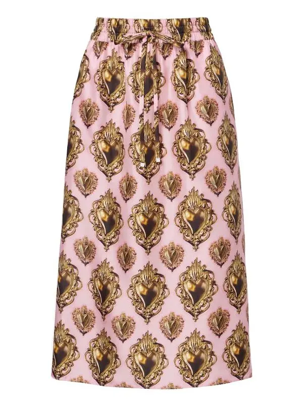 Dolce & Gabbana Printed Silk Midi Skirt - Pink