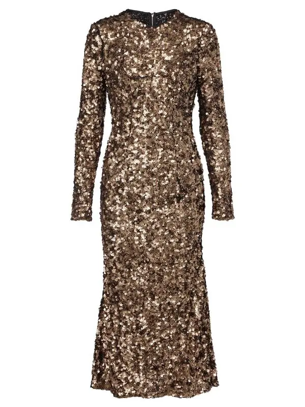 Dolce & Gabbana Sequined Midi Dress - Brown