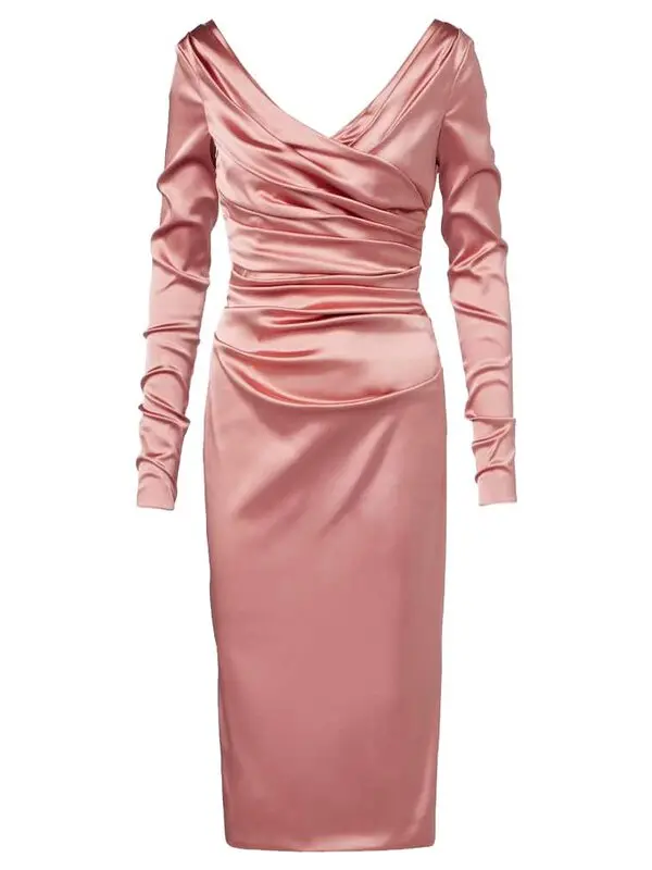 Dolce & Gabbana Draped Satin Midi Dress - Pink