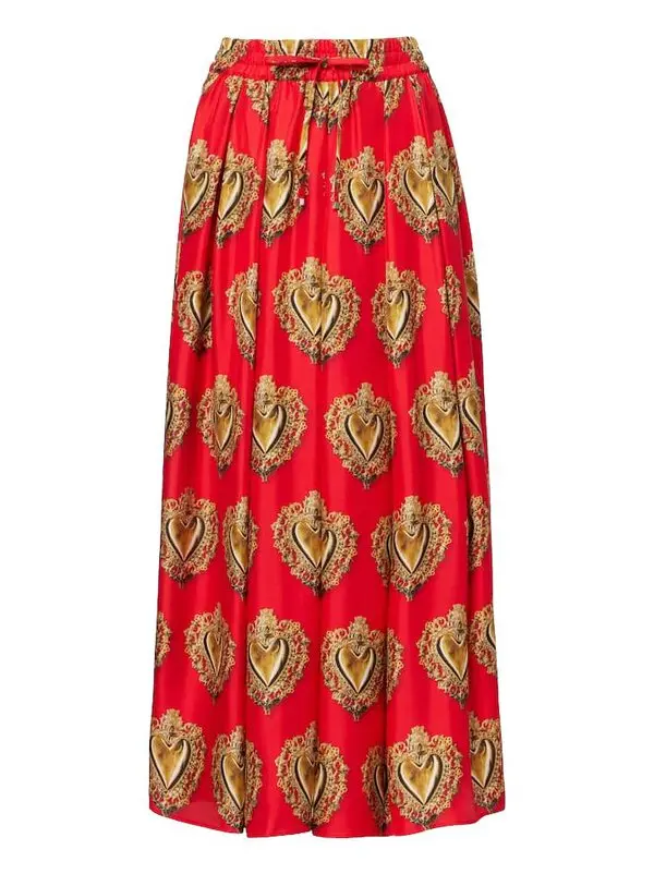 Dolce & Gabbana Printed Silk Satin Maxi Skirt - Red