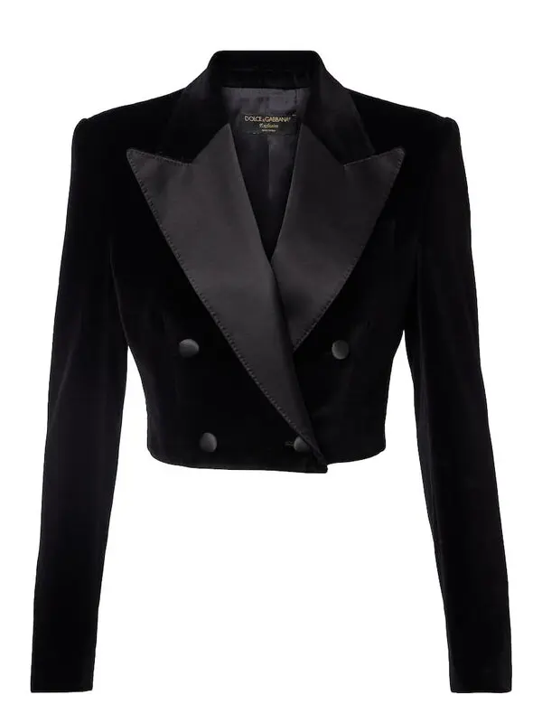 Dolce & Gabbana Cropped Cotton-blend Velvet Blazer - Black