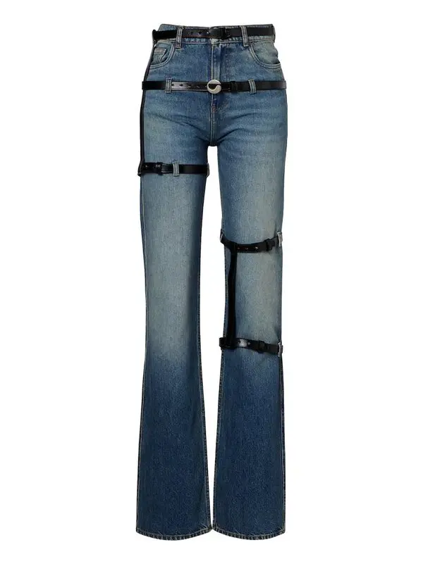 Coperni Leather-trimmed Straight Jeans - Blue