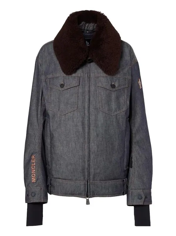 Moncler Yunque Shearling-trimmed Denim Down Jacket - Blue