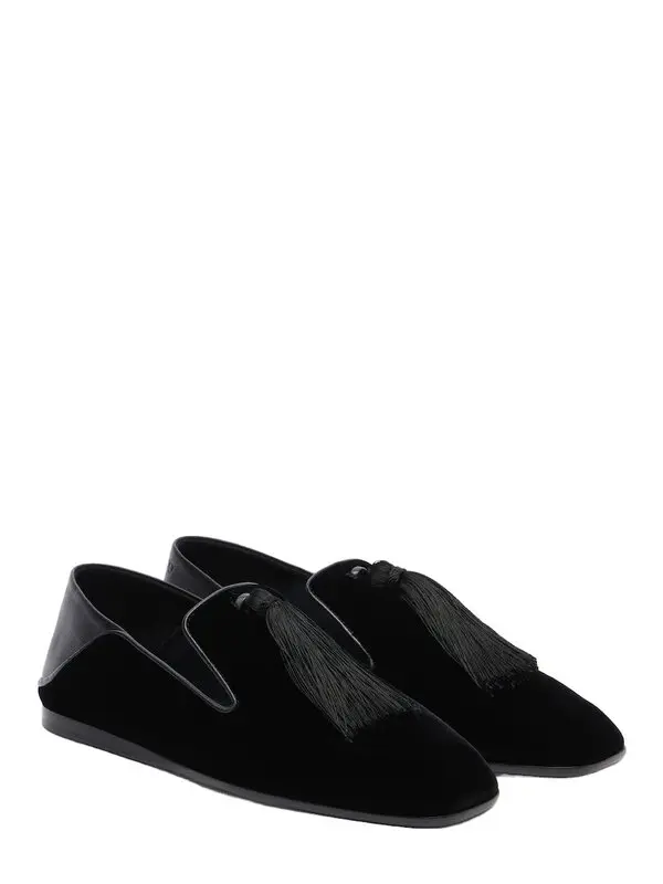 JIMMY CHOO Eliot Velvet And Leather Slip-on Shoes - Black
