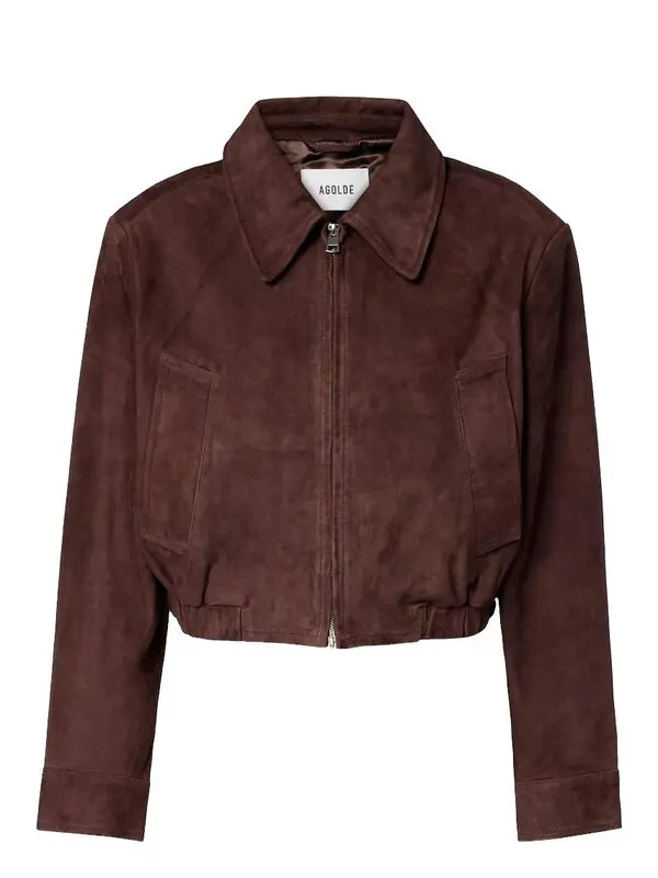 AGOLDE Nahla Cropped Suede Jacket - Brown