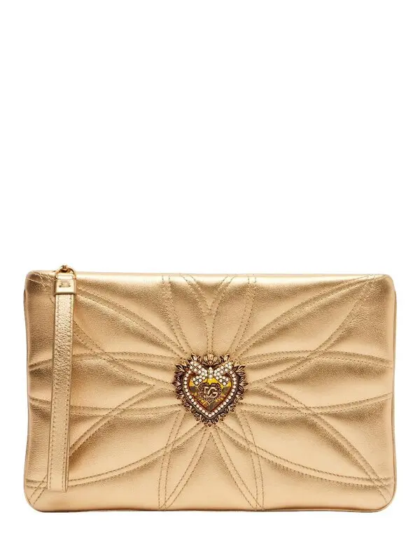 Dolce & Gabbana Devotion Mini Metallic Leather Pouch - Gold