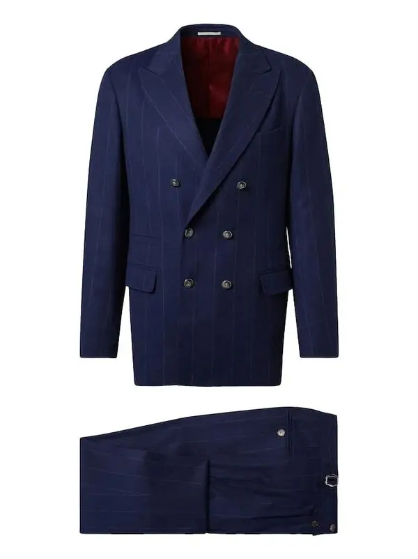 Brunello Cucinelli Pinstripe Wool And Cashmere Suit - Blue