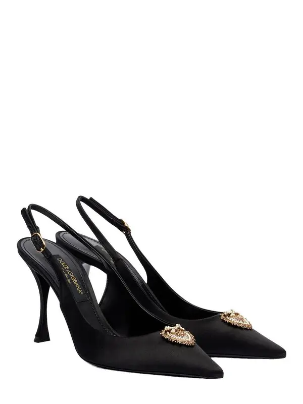 Dolce & Gabbana Devotion 90 Satin Slingback Pumps - Black